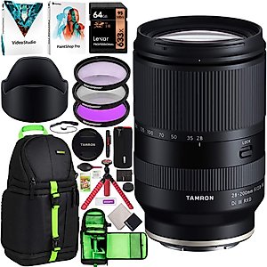 Tamron 28-200mm F2.8-5.6 Di III RXD A071 Lens for Sony E-Mount Full Frame Mirrorless Bundle with Deco Gear Backpack + Filter Kit + 64GB Card + Software + 2 in 1 Tripod Grip & Accessories