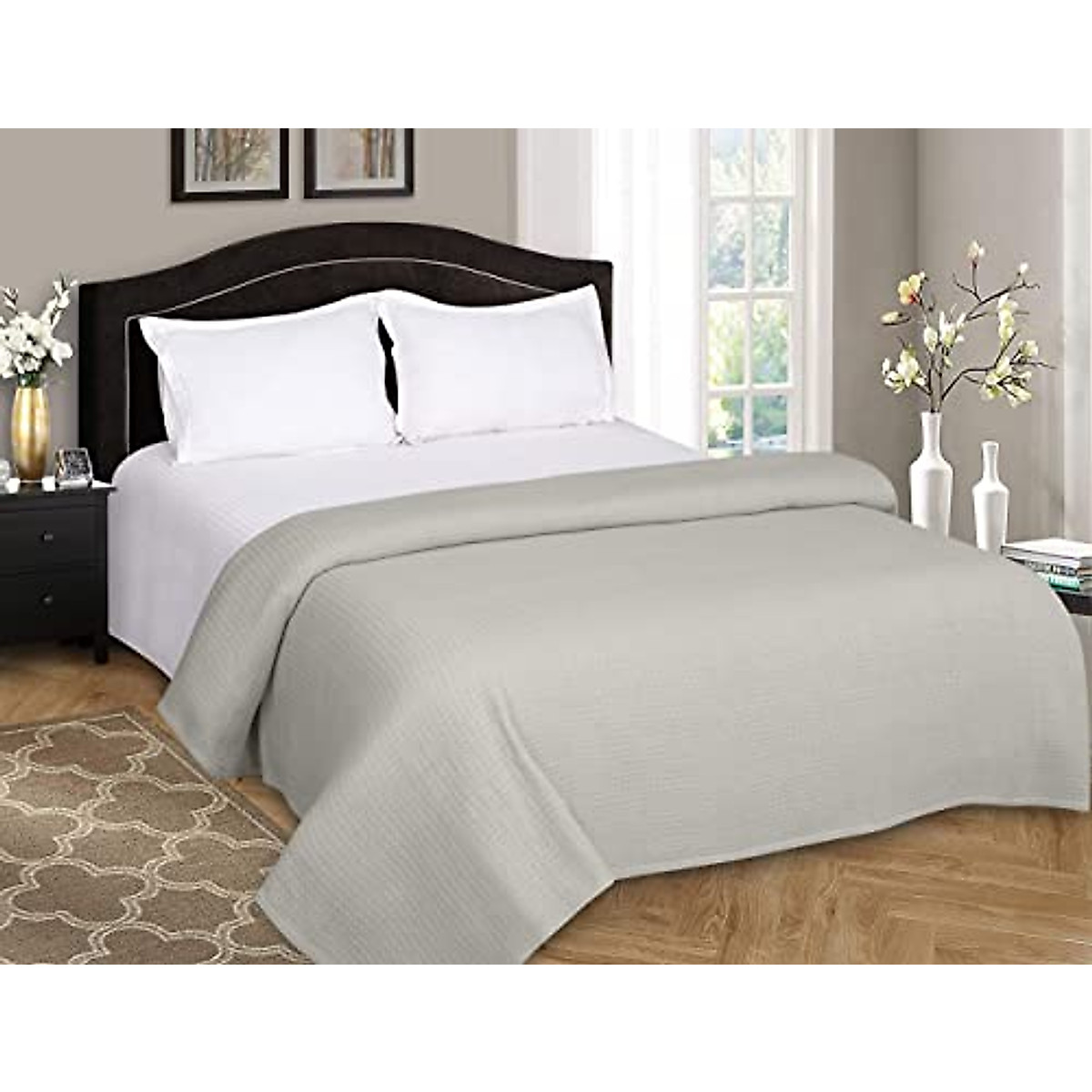 BELIZZI HOME 100% Cotton Bed Blanket, Breathable Bed Blanket Twin Size, Cotton Thermal Blankets Twin, Perfect for Layering Any Bed for All Season, Light Grey