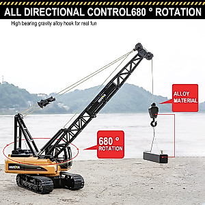 Hitish Remote Control Tower Crane Die Cast Truck Hoist Dragline 1:14 Scale 2.4GHz Remote Control Engineering Lift Model Truck Crawler Loader Excavator Bulldozer Construction Toy for Boys & Girls