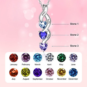 BAUMA AUTO Necklace for Mom S925 Personalized Mothers Necklace Free Engraving Mother and Love Heart Pendant Necklace with 1/2/3/4 Simulated Birthstones Mother Necklace with Name (Sliver-7)