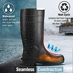 Goldblatt 100% Waterproof Rubber Boots, All-Purpose Galoshes, Mud/Muck/Construction Rubber Work Boots, Black PVC, Size 10