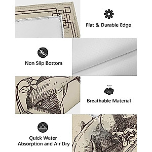 Indoor/Outdoor Area Rug Thanksgiving Turkey Retro Lines Border Carpet for Patio/Backyard/Porch/Deck, Sketch Black Food Camping RV Rugs Mat Water Absorb Non-Shedding Home Floor Pad-4'x6'