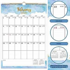 2023-2024 Wall Calendar - 18 Monthly Wall Calendar 2023-2024, 12" x 17", Jul. 2023 - Dec. 2024, Twin-Wire Binding, Hanging Hook, Blocks and Julian Dates - Colorful Waterink