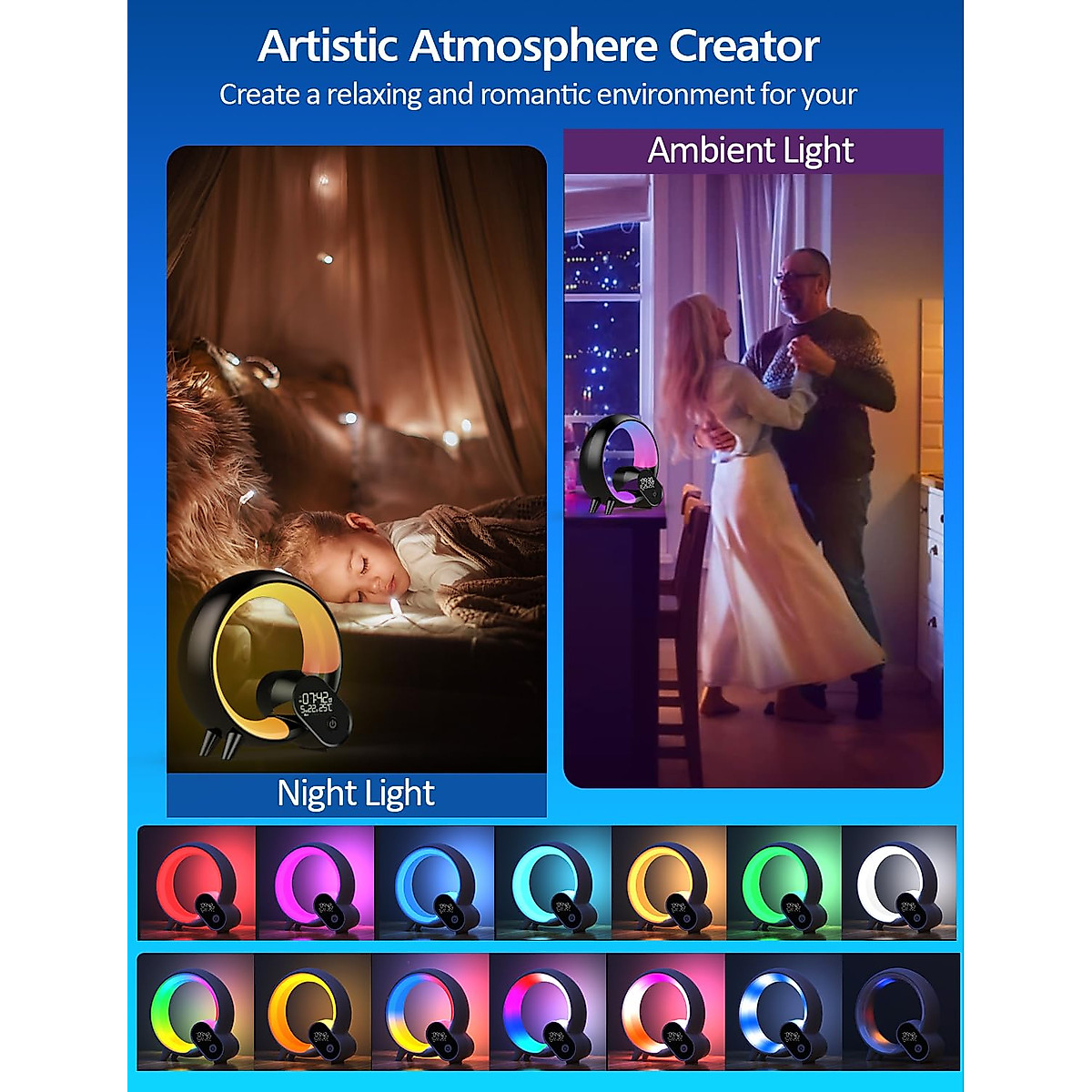 Smart Night Light for Kids,Wake Up Light Sunrise Alarm Clock,Ambient Light & Sleep Assistant 15 Soothing Sounds Baby Night Light,App,Bluetooth Speaker,Bedside Lamp,Timer,Remote Control,Ideal for GIF