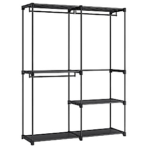 SONGMICS Clothes Rack, Garment Racks for Hanging Clothes, Portable Wardrobe Closet with 3 Hanging Rods and Shelves, Freestanding Closet Organizer, 16.9 x 54.3 x 71.7 Inches, Black URYG025B02
