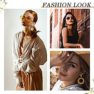 Straw Bag for Women Beach Purse Shoulder Bag Hand Woven Straw Clutch Summer Crossbody Bag with 4 Pairs Rattan Earrings Lightweight Statement Straw Earrings