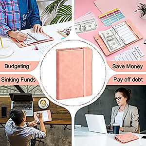 LINTRU Budget Binder with Zipper Envelopes, Money Organizer for Cash, A6 Binder with 10pcs Cash Envelopes for Budgeting, 12pcs Budget Sheets and 36pcs Stickers for Savings Binder (Pink)