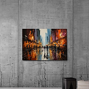 Abstract Wall Art Rain Modern Canvas Art Prints Girl Umbrella with Red Dress Walking in Street Figure Artwork, love