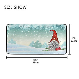 Christmas Gnome Standing Snowfall Winter Kitchen Rugs Non-Slip Kitchen Mats Bath Runner Rug Doormats Area Mat Rugs Carpet for Home Decor 39" X 20"