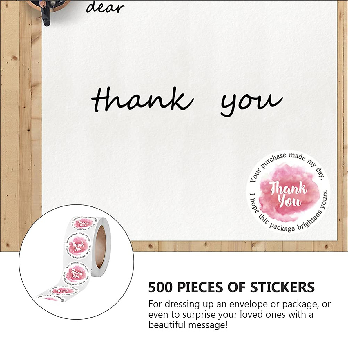 TOYANDONA 500pcs Thank You Sticker, Your Purchase Made My Day Stickers Decorative Business Stickers Self Adhesive Round Thank You Labels for Envelope Package Cards Party Supplies