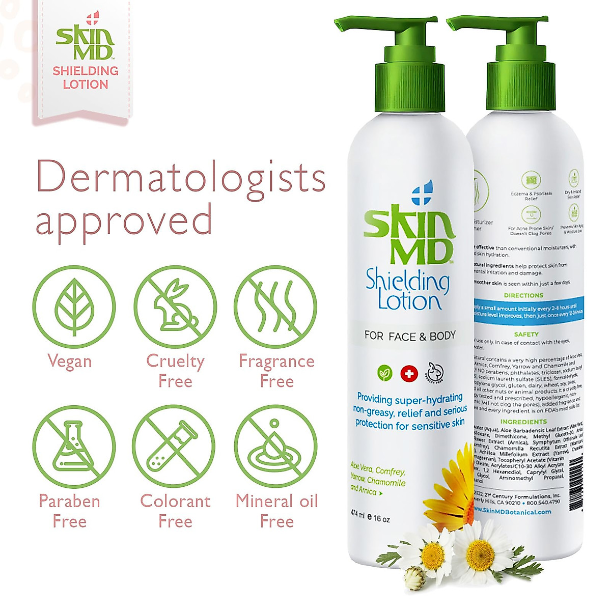 Skin MD Shielding Lotion - Hydrating Body Lotion for Sensitive Skin | Non-Greasy, Fast-Absorbing Moisturizer with Plant-Based Ingredients | for Dry Skin, Eczema & Psoriasis Relief - 16oz Dispenser