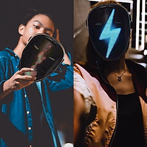 RHAPHONY Led Mask with Bluetooth Programmable, Halloween Light up Mask for Masquerade Party Costume Mask Cosplay Mask, Multicolor, Large