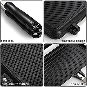 SOUJOY Sandwich Maker, Non-stick Gril Panini Maker Pan with Handle, Stovetop Toasted Aluminum Flip Pan Indoor Outdoor Home Kitchen Breakfast