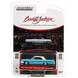 1963 Chevy Impala SS 409 Convertible Azure Aqua Blue Met. w/Cream Top (Lot #1119) Barrett-Jackson 1/64 Diecast Model Car by Greenlight 37260 B