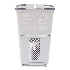 Headery 2 Layer 3 Movable Household Laundry Baskets, PP Laundry Hamper with Universal Wheels, Large Floor-standing Clothes Storage Dirty Clothes Basket with Thickened Handles(White)