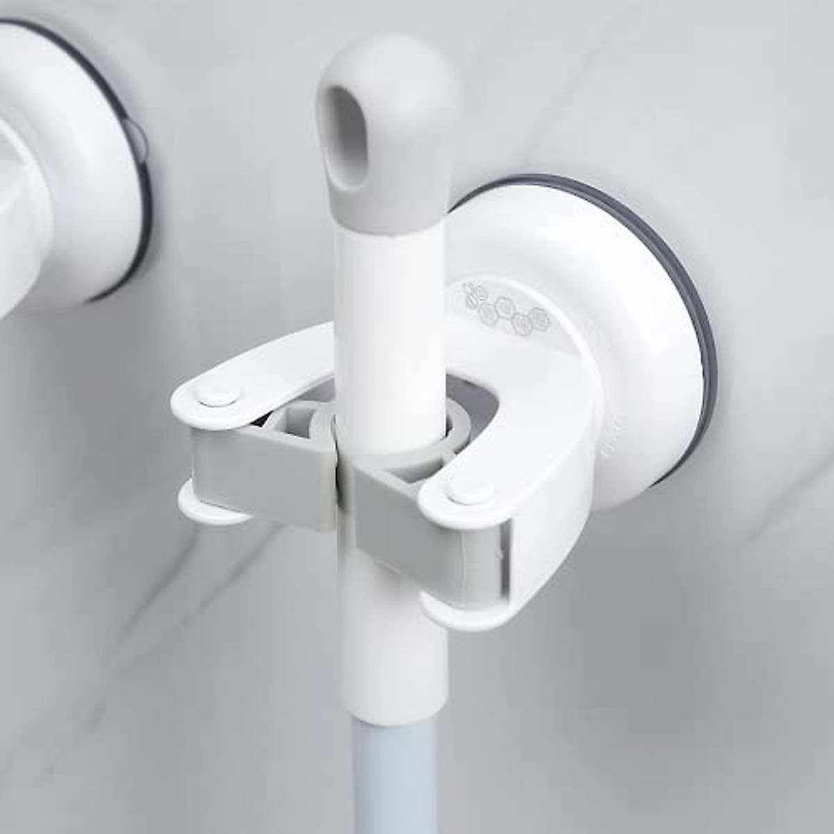 MIEDEON Bathroom Mop Holder, Strong Storage Mop Clip, Hole-free Suction Cup Wall-mounted Broom Holder (White,7*8*6.5CM)