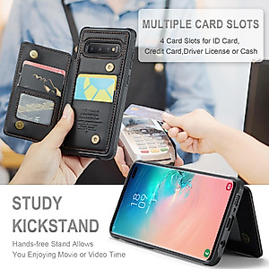 Vinich for Samsung Galaxy S10 Plus Case with Card Holder, for Samsung S10 Plus Wallet Case for Women Men with RFID Blocking, Durable Kickstand Shockproof Case for Galaxy S10 Plus 5G, Black