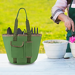 Green Bucket Garden Tools Bag 5 Gallon Bucket with Pockets in Water Proof Canvas, Storage Organizer for Men Or Women