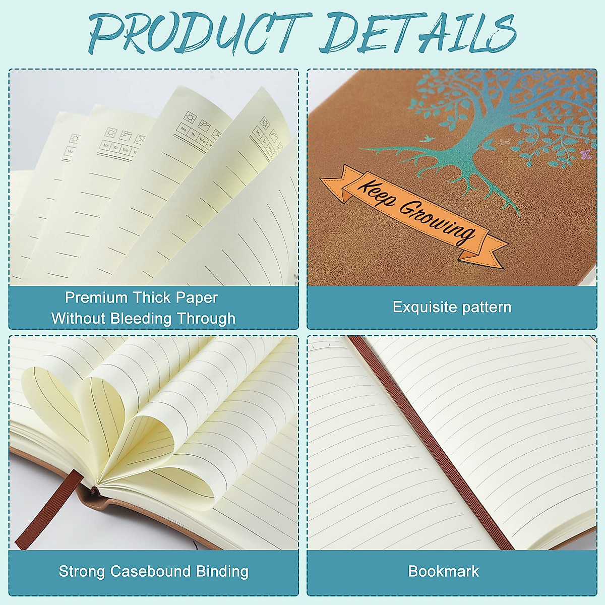 6 Pieces Leather Journal for Women Men Tree Life Writing Journals A5 Lined Wide Ruled Notebooks Executive Thick Paper Leatherette Lay Flat Notebooks Inspirational Birthday Gifts, 200 Pages