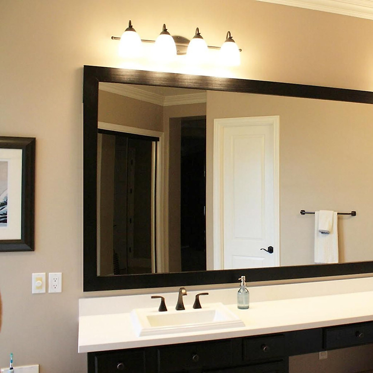 Coengwui Peel and Stick Wallpaper Border Mirror Edging Tape Sticker for Bathroom Kitchen Table Decoration (Wood Grain Black, 32.8ft x 3.9in)