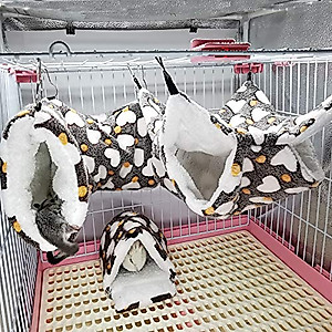 LEFTSTARER Guinea Pig Accessories Sugar Glider Cage Accessories Hamster Rat Toys Ferret Hammock Hanging Tunnel for Small Animals （Heart-Brown）