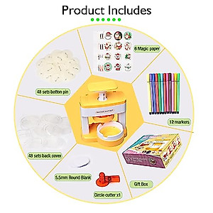 Newest Badge Maker for Kids, 55mm (2.16in) DIY Pin Button Maker Press Machine Badge Punch Kit with 48pcs Button Parts & Pictures & Circle Cutter Gifts Installation-free