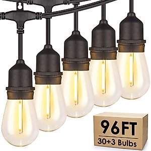Mlambert 96FT LED Outdoor String Lights, Dimmable Waterproof Patio Lights with 30+3 Shatterproof Edison Vintage Bulb for Outside Backyard Porch Garden