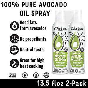 Chosen Foods 100% Pure Avocado Oil Spray, Keto and Paleo Diet Friendly, Kosher Cooking Spray for Baking, High-Heat Cooking and Frying (13.5 oz, 2 Pack)