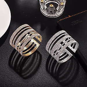 Jojomina Multilayer Sparkling Rhinestone Cuff Bracelet For Women 11 Layers for Women,Crystal Bangle Strand Wrap Bracelet for Party Prom Wedding