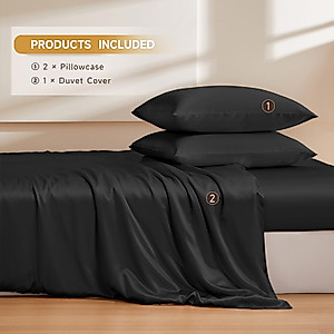 THXSILK 100% Pure Mulberry Silk Duvet Cover Set 3 Piece, 6A+ Grade Luxury Soft Bedding Silk Sheets for Hair and Skin, 1 Pcs Duvet/Quilt/Comforter Cover with 2 Zippered Pillowcases (Black, King)