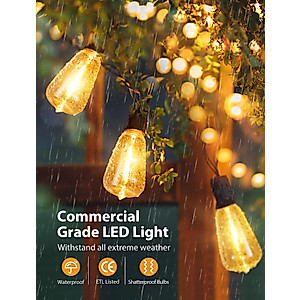 Sweepulire LED Outdoor String Lights, 125FT Patio Lights with 60+4 Shatterproof Bulbs, 2200K Warm White LED Lights Waterproof, Decorative Outdoor Lights for Porch, Deck, Garden, Backyard, Balcony