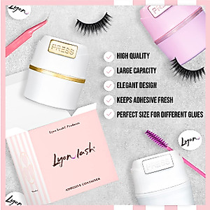 Lyon lash Glue Storage Container, White Gold, Airtight Adhesive Holder For Eyelash Extension Glues, Sealed Jar/Tank/Box/Bottle, Lashes Extensions Supplies