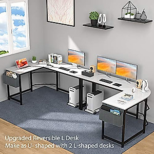 Topfurny L Shaped Desk 58’’ Corner Desk Computer Gaming Desk PC Table Writing Desk Large L Study Desk Home Office Workstation Modern Simple Multi-Usage Desk with Storage Bag Space-Saving Wooden Table