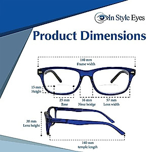 In Style Eyes Seymore Retro Bifocal Cheaters Reading Glasses - Full-Rimmed Classic Oval Acetate Frame - Non-Progressive Lens - Clear Black - 3.25x