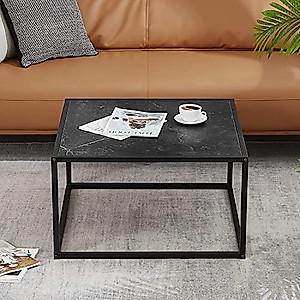 SAYGOER Black Coffee Table Small Square Coffee Tables Simple Modern Center Table for Living Room Home Office 27.6 * 27.6 * 15.7Inch, Easy Assembly, Black Faux Marble