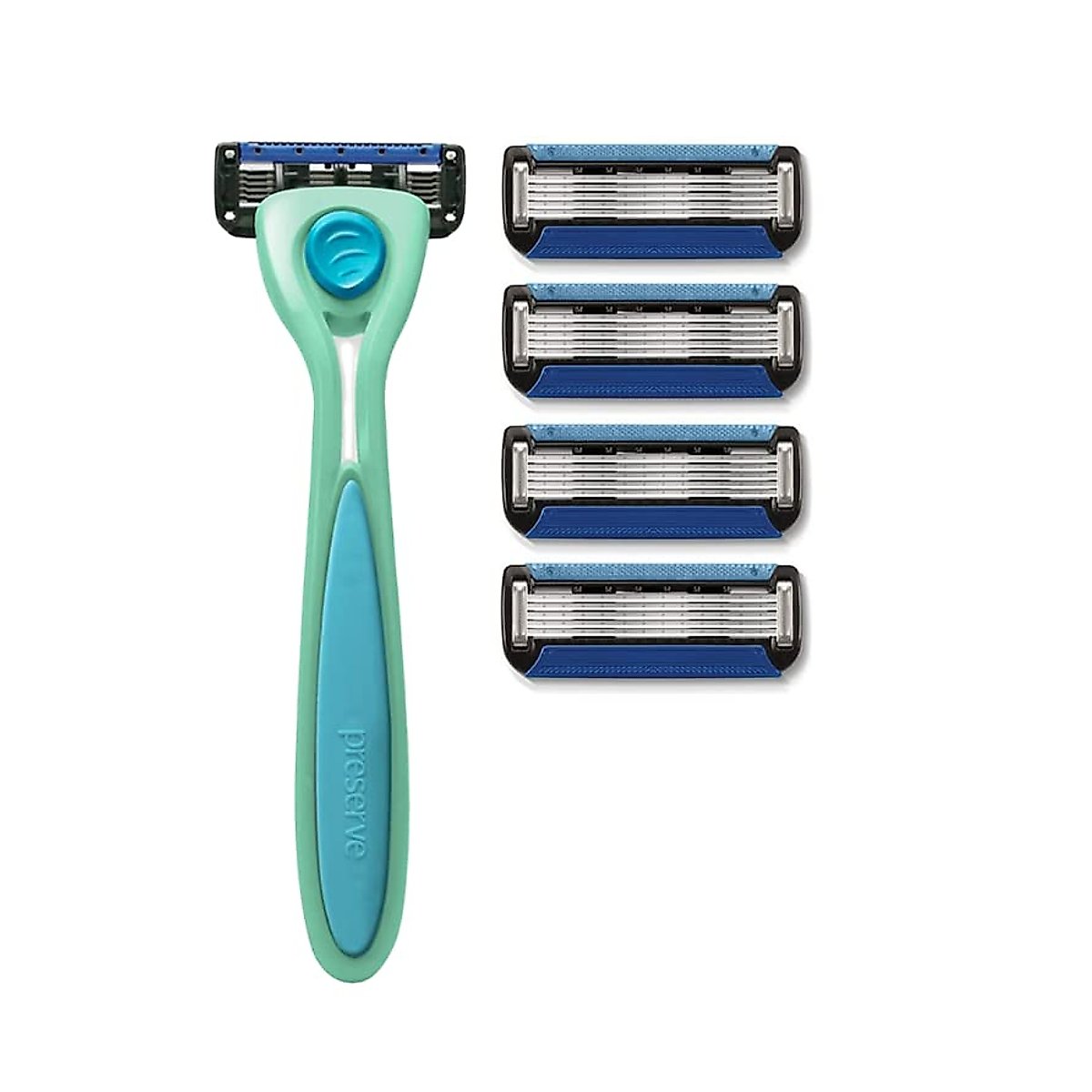 Preserve POPi Shave 5 Razor System Made with recycled Ocean Plastic, Neptune Green and Preserve POPi Shave 5 Replacement Cartridges for Preserve POPi Shave 5 Razor (4 Count) Bundle