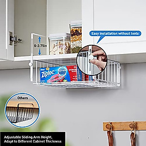 AmonHouseware 2 Pack Hanging Under Shelf Storage Basket,Adjustable Under Cabinet Add-on Storage Racks Slide-in Baskets Organizer for Laundry Room Kitchen Pantry Desk Bookshelf, White