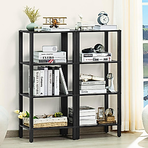 YUFAM 4 Tier Tall Wooden Bookshelf with Storage - Small Bookcase for Small Spaces, Small Shelf for Living Room, Office, Bedroom, Kitchen - Industrial Modern Black Book Shelf