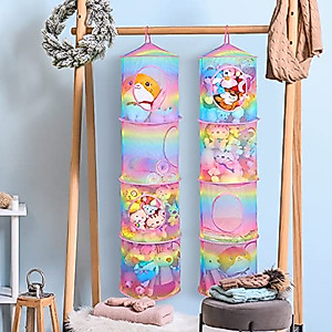 Stuffed Animals Hammock 2 Pcs Toy Storage Unicorn Castle Foldable Toy Organizers 4 Compartments Stuffed Animals Net Hanging Mesh For Kids Room Nursery