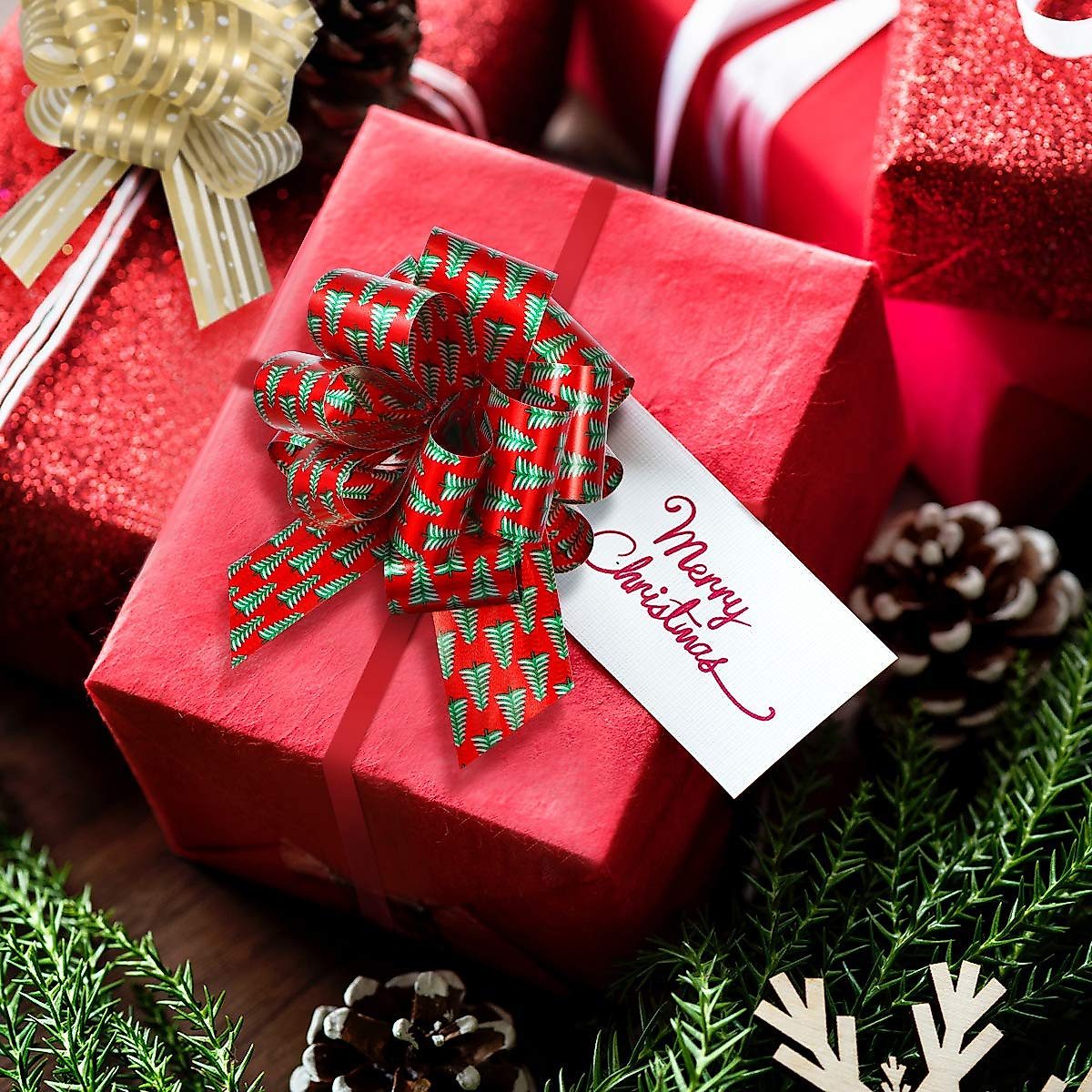 UNOMOR Christmas Pull Bows, 24PCS Different Patterns Present Wrapping Bows for Christmas Holiday Decoration