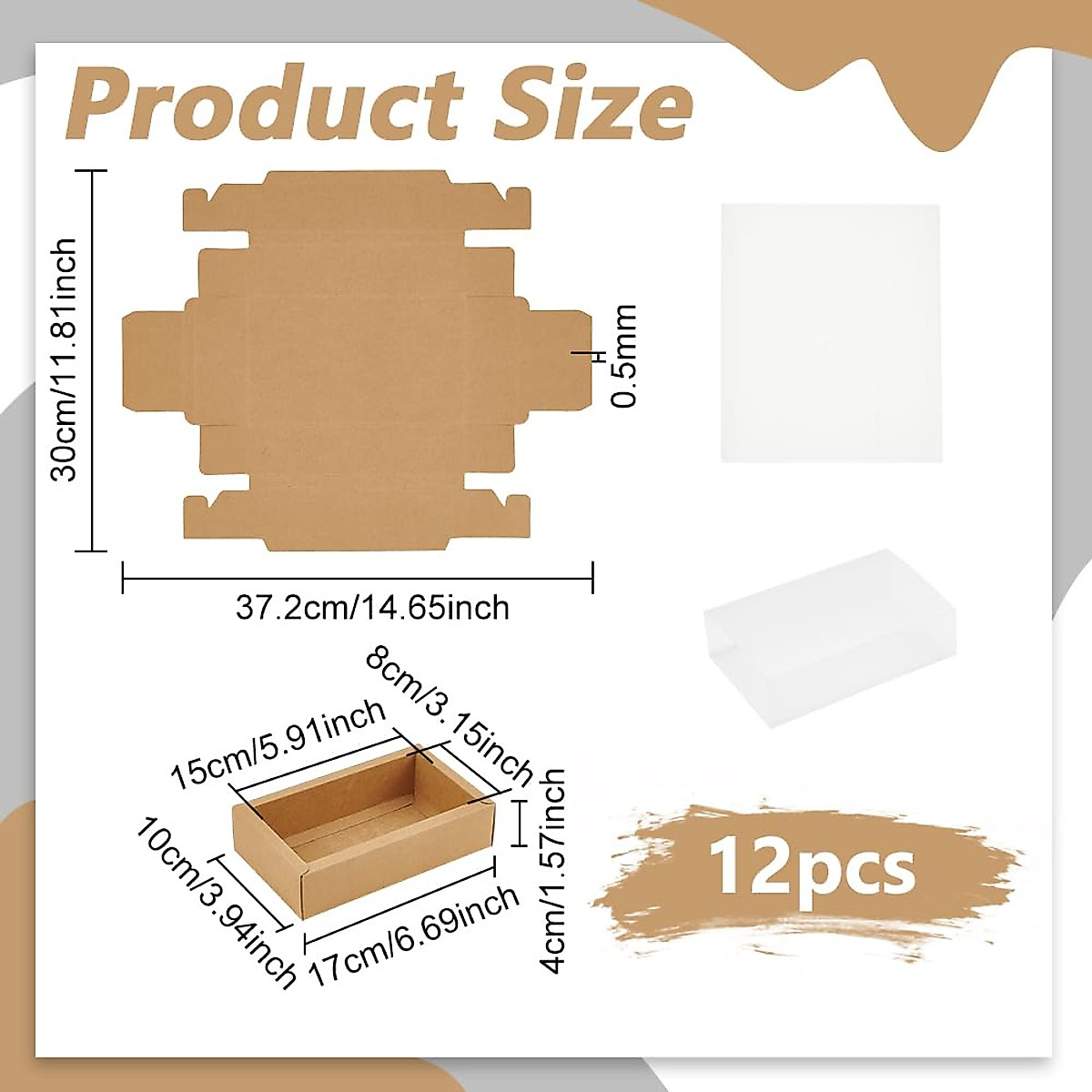 BENECREAT 12Packs Large Rectangle Brown Kraft Boxes Heavy Duty Gift Box with Clear PVC Windows 6.5x4x1.5 for Party Favor Treats, Bakery, Jewelry, Wedding Gift Packaging