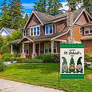 EDDERT St Patrick's Day Garden Flag Gnome Shamrock 18 x 12 Inch Yard Flag Irish Green Shamrock Garden Flag Double Sided Decorative Garden Flag for St. Patrick's Day Outdoor Decoration