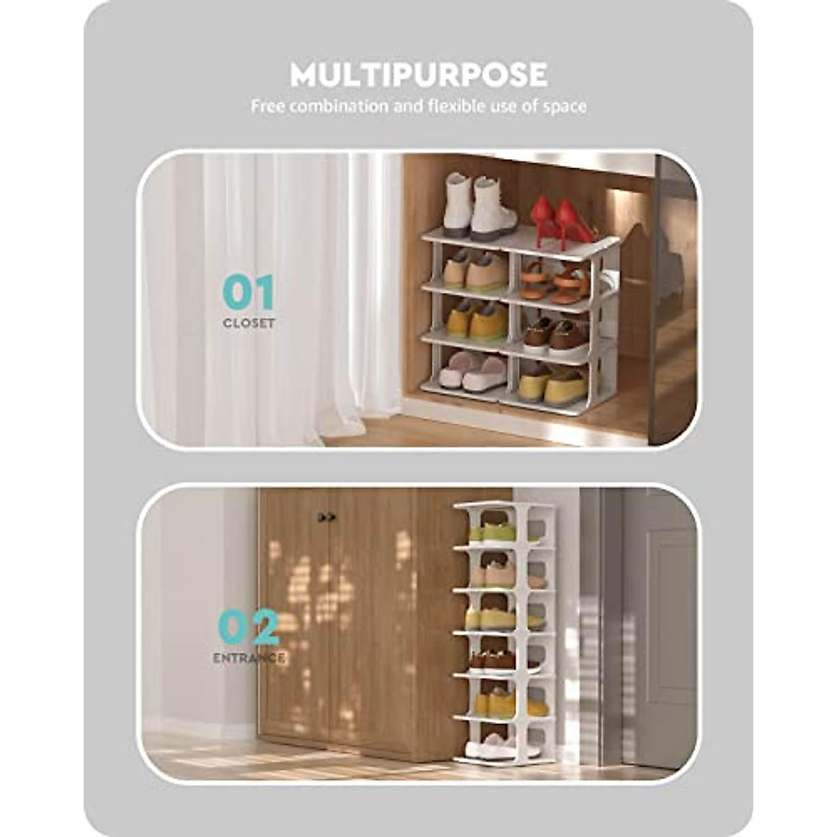 Baffect Shoe Rack Organizer, DIY Free Combination Plastic Shoe Storage, Stackable 8 Pair Shoe Shelf for Closet, Entryway and Hallway (4 Tiers)