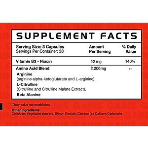 Gains in Bulk, L-Arginine Nitric Oxide Supplement Booster with L-Citrulline and L-Ornithine for Best Pumps, (3150mg) Highest Pills Dose for Best Vascularity Sports Workout and Muscle Gains for Men