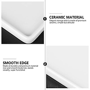 DOITOOL Ceramic Vanity Tray Small , 2 Pcs White Bathroom Tray Bathroom Storage Trays, Bathtub Tray Rectangular Cosmetics Holder for Tissues, Candles, Towel, Soap, Jewelry, Perfume (White)