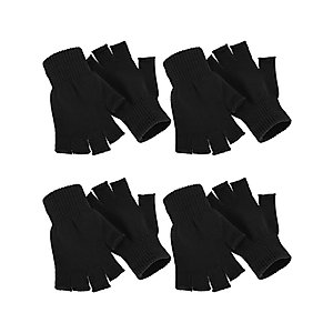 SATINIOR 4 Pairs Winter Half Finger Gloves Knitted Fingerless Mittens Warm Stretchy Gloves for Men and Women (Black)
