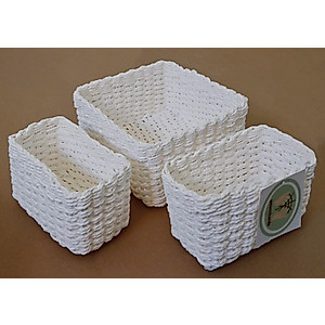 Set of 3 White Woven Baskets - Table Organizer, Natural and Eco-Friendly Storage Solution, Storage Baskets for Shelves, Toy Storage, Sustanabile Paper Rope Material