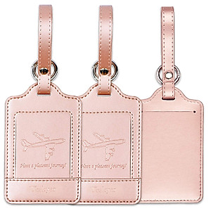 Teskyer Luggage Tags, 3 Pack Premium PU Leather Luggage Tags Privacy Protection Travel Bag Labels Suitcase Tags