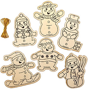 Baker Ross AX507 Snowman Wooden Decorations - Pack of 12, Christmas Decorations for Kids to Decorate and Display, Ideal Kids Arts and Crafts Project