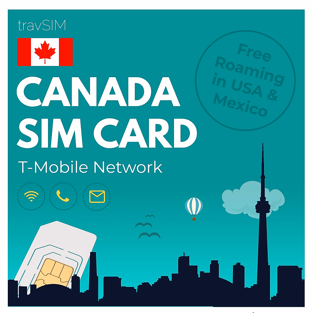 travSIM Canada SIM Card | Uses the T-Mobile Network | 5GB mobile data | Free roaming USA & Mexico | SIM Card for Canada Travel has unlimited national calls & texts | SIM Card for Canada Travel 10 days